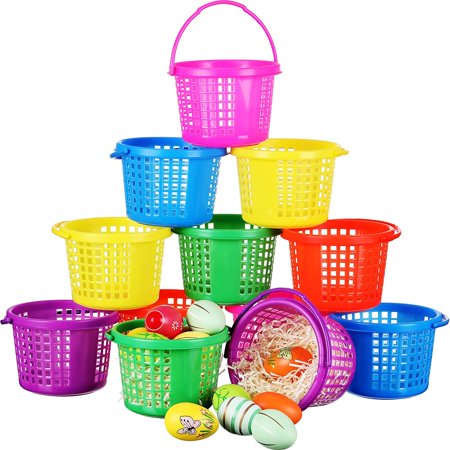 12 Pieces Easter Eggs Basket Multi-Color Easter Plastic Basket Easter ...