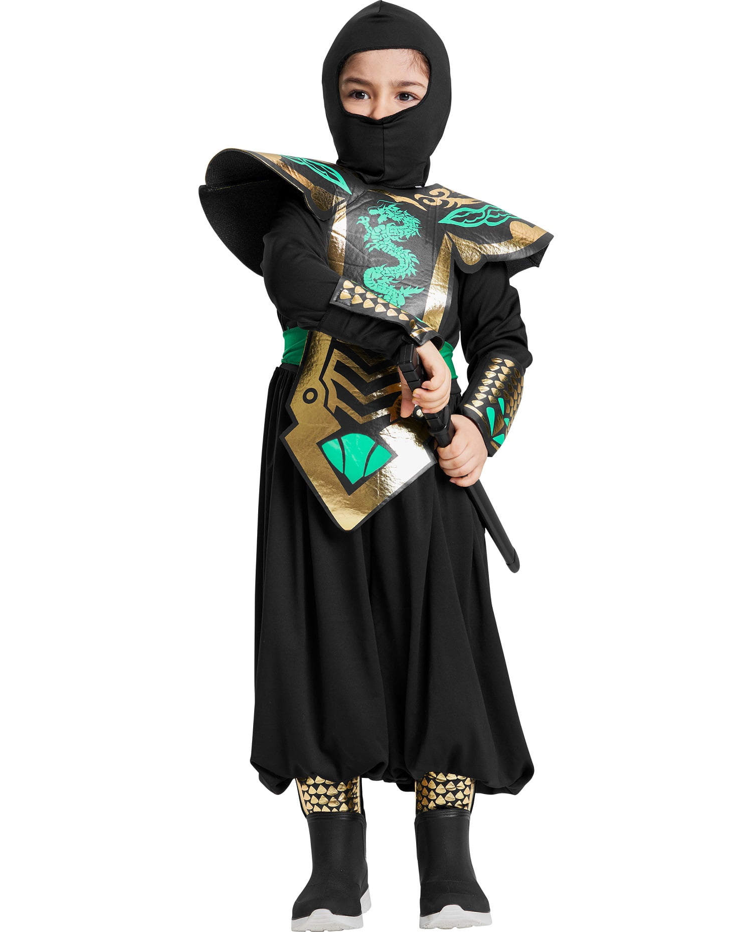 IKALI Kids Boys Dragon Ninja Costume Green, Samurai Warrior's Halloween ...