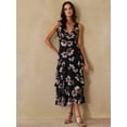 Black Floral Print V-Neck Sleeveless Ruffle Hem Maxi Dress, Lightweight ...