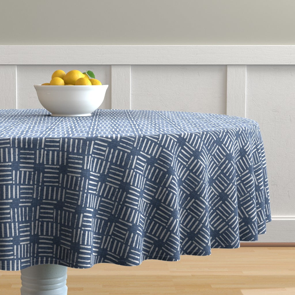 Round Tablecloth Geometric Texture Natural Wicket Press Woodblock ...