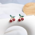 18K Gold Plated Red Cherry Stud Earrings for Women Elegant Shining ...