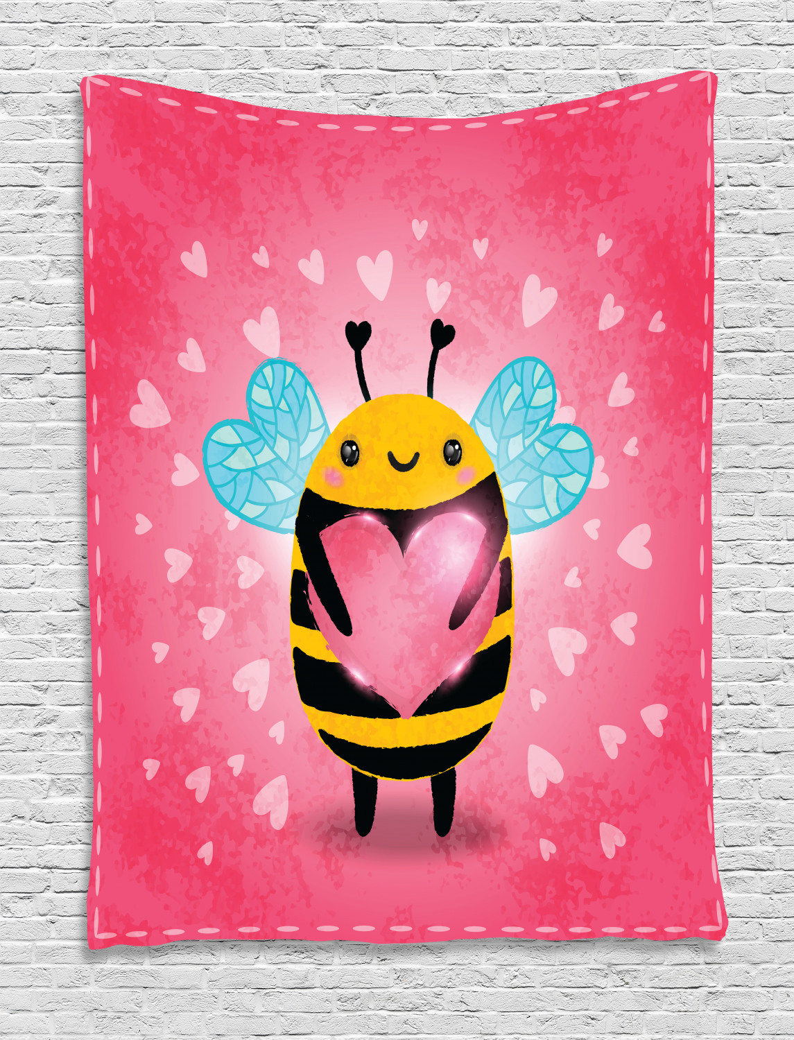 Queen Bee Tapestry, Valentine's Day Themed Bumblebee Holding a Giant ...