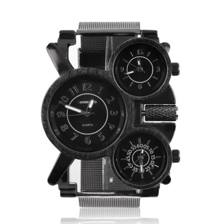 Luxury Three Time Zones Movement Men Quartz Watch With Steel Mesh Band ...