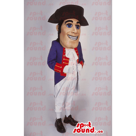 Smiling Napoleon Character SPOTSOUND Mascot With Blue And Red Clothes ...