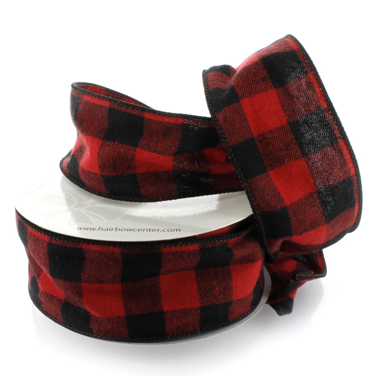 Ribbon Traditions 2.5" Wired Red/Black Flannel Plaid Ribbon - 25 Yards ...