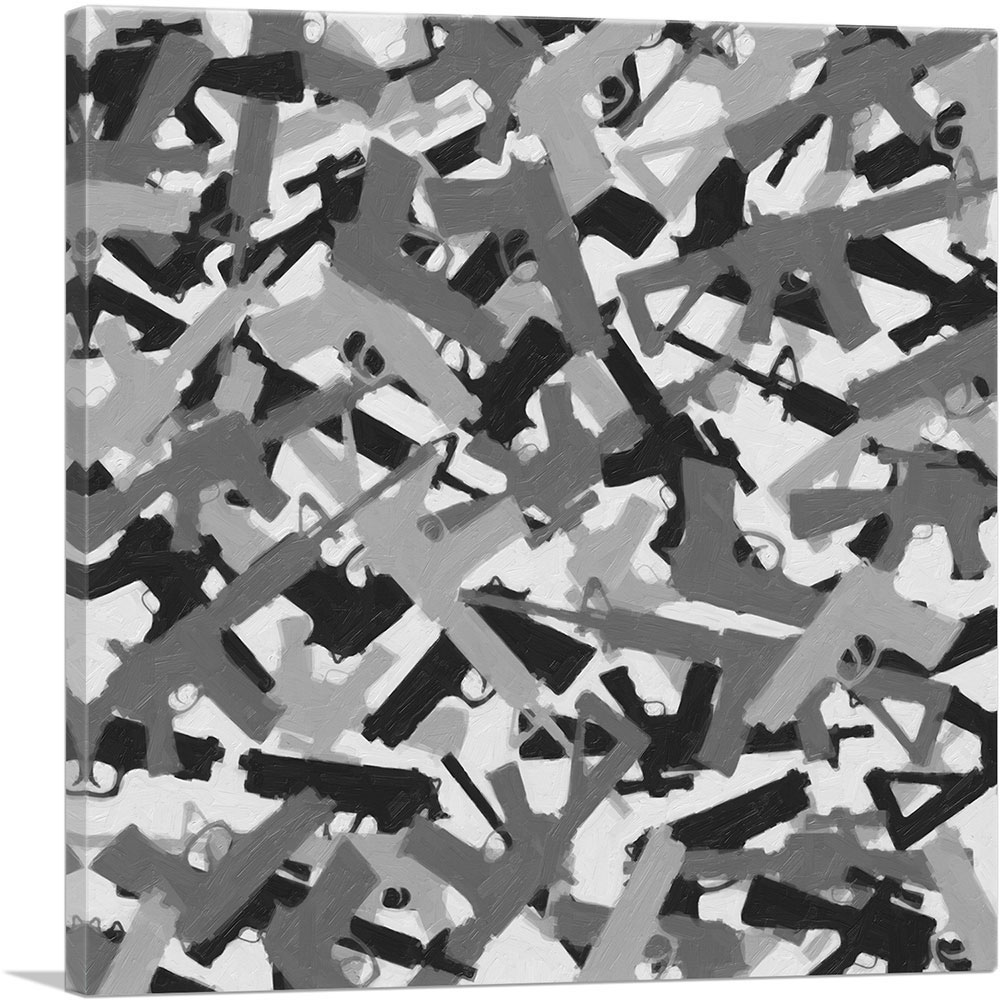 ARTCANVAS Black White Gray Camo Camouflage Machine Hand Gun Rifle ...