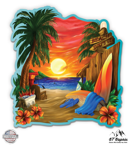 Tropical Beach Vacation - 8" Vinyl Sticker - For Car Laptop I-Pad ...