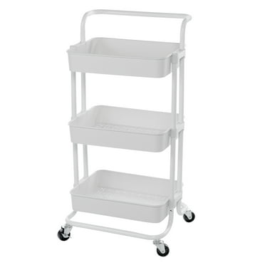 3 Tier Foldable Rolling Utility Cart-White - Walmart.com