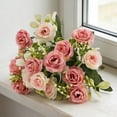 15 Stem Artificial Rose Bouquet Pink Gradient Flowers for Home Decor ...