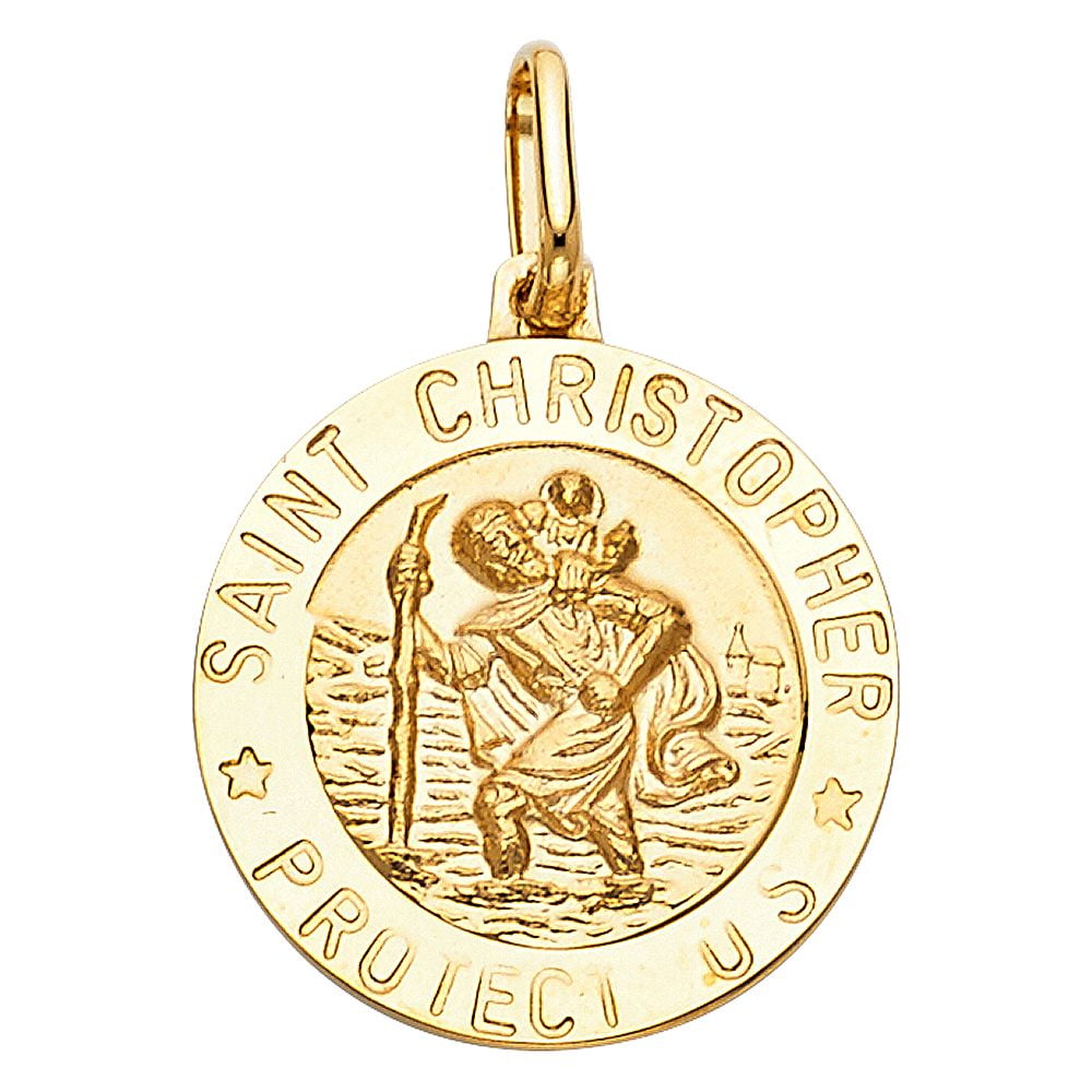 14K Yellow Gold Saint Christopher Protect Us Pendant - Walmart.com