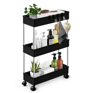 Slim Rolling Storage Cart, 3 Tier Bathroom Organizer, Shelving Utility ...