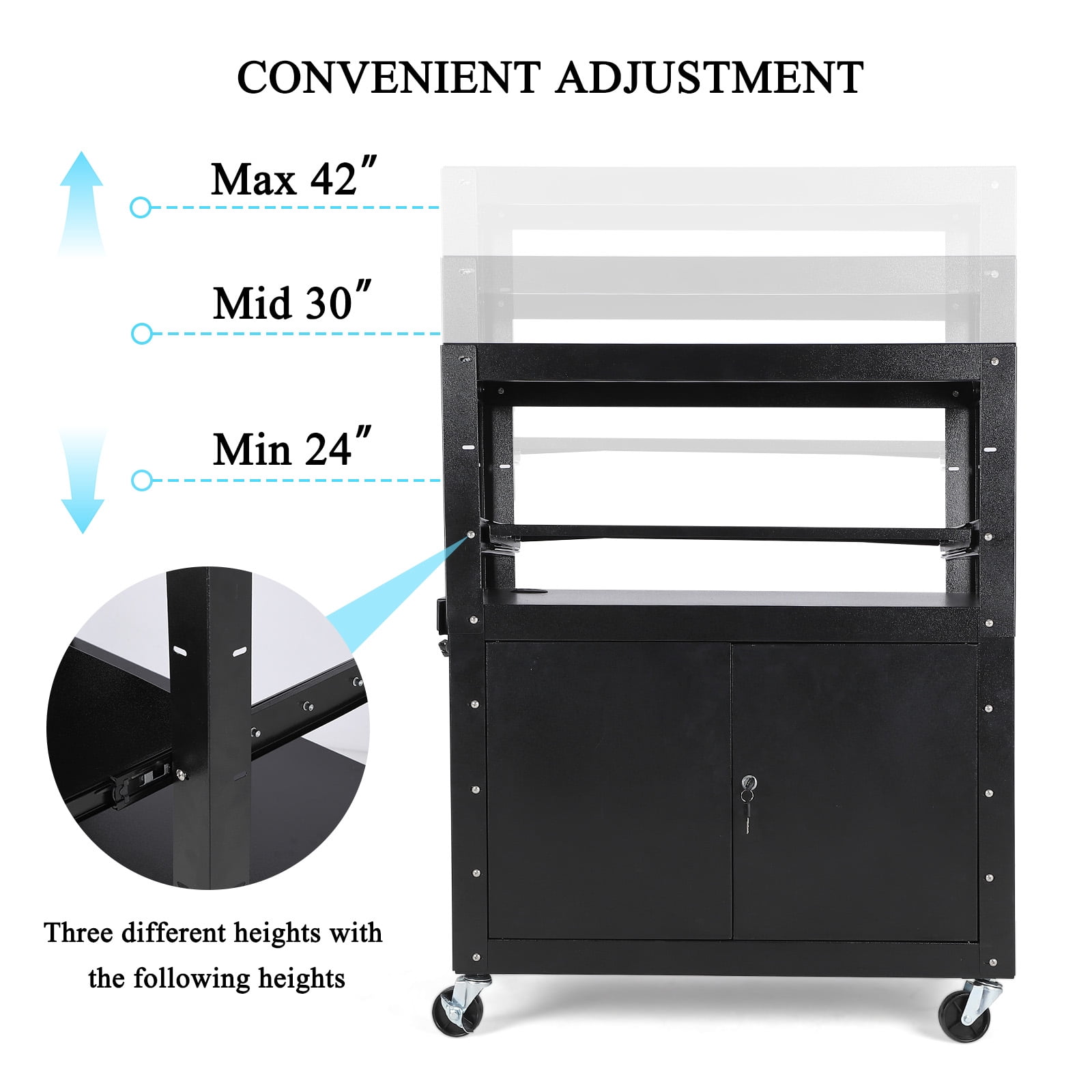 Av Cabinet Steel Large AV Cart With Extra Storage - Adjustable Height ...
