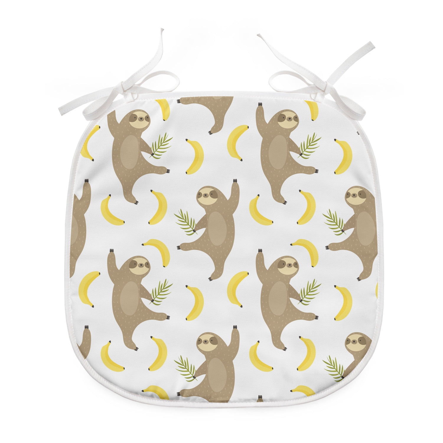 Sloths Dining Chair Pad, Tropical Print of Dancing Sloths and Banana ...