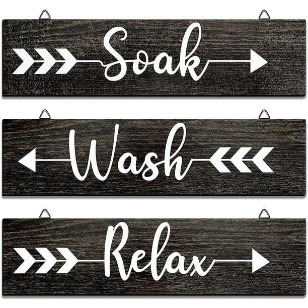 HTAIGUO 3 Pieces Farmhouse Bathroom Wall Decor, Soak Relax Wash Wooden ...