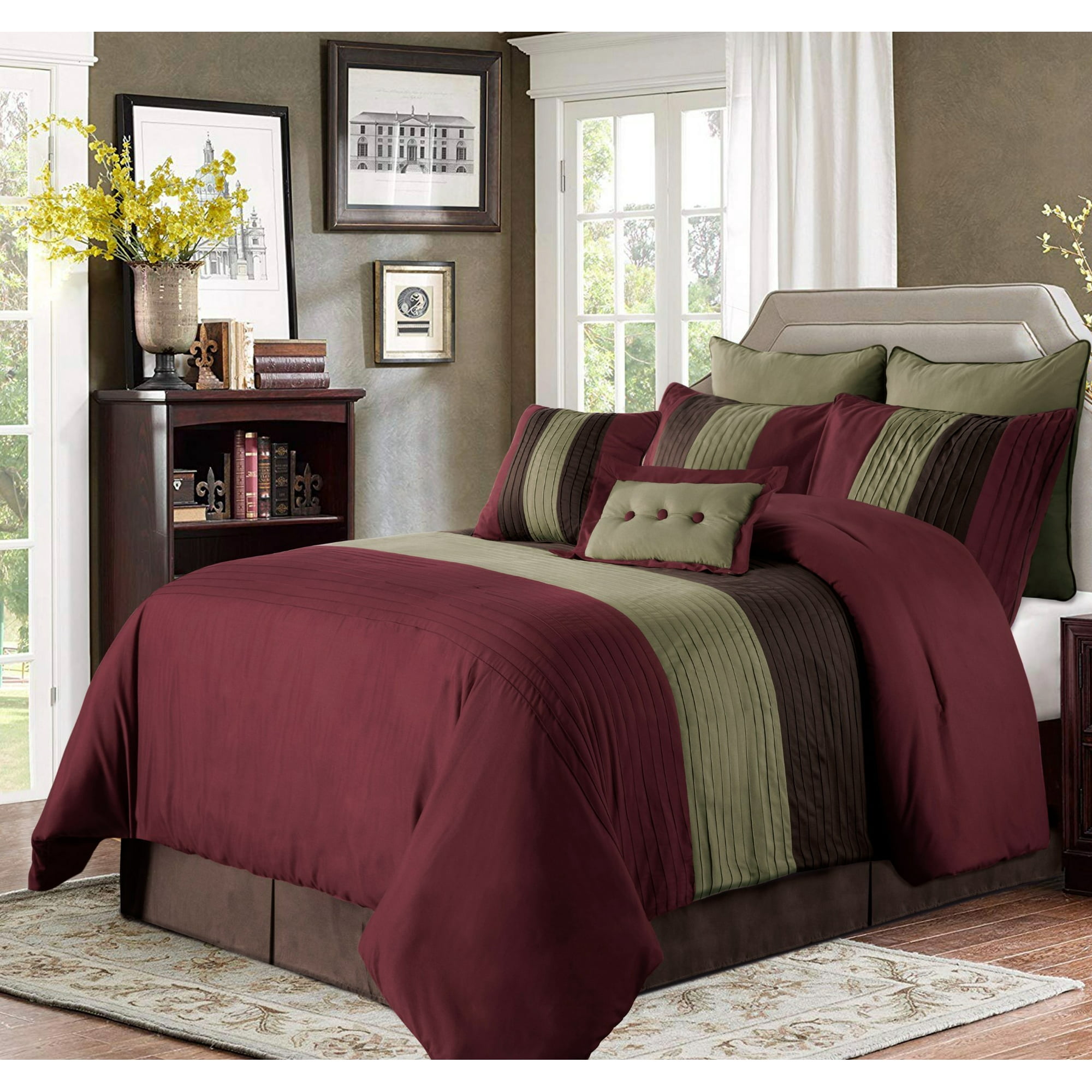 Chezmoi Collection Luxury Pleated Striped Comforter Set, Queen ...