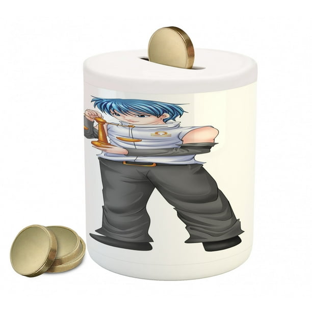 Anime Piggy Bank, Manga Style Illustration of a Zodiac Libra as a ...