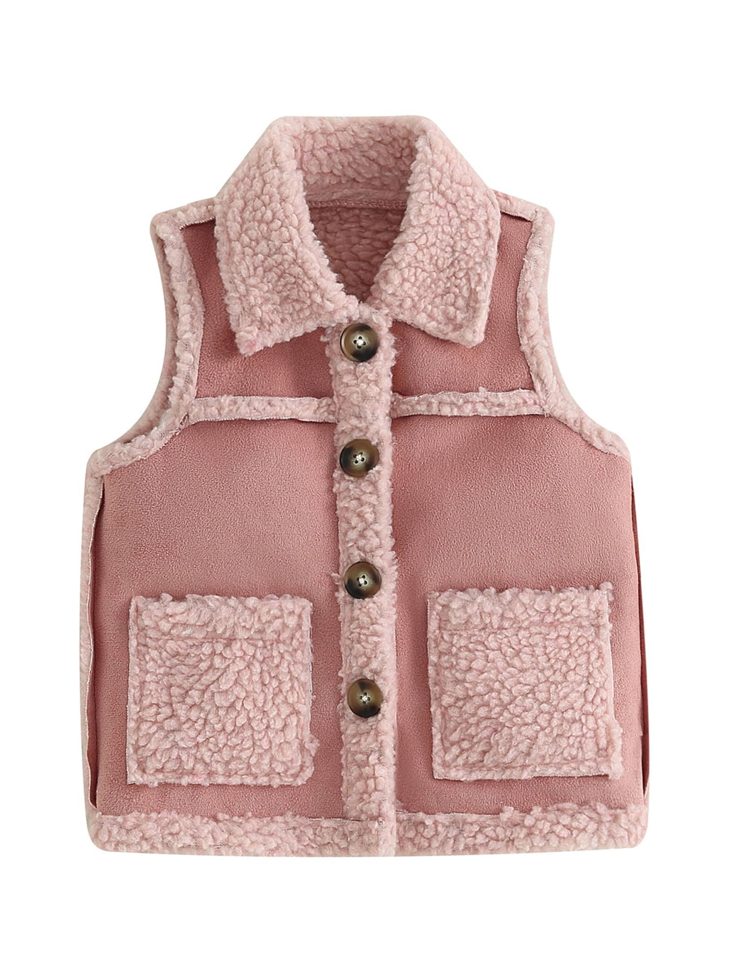 Shuttle tree Kids Toddler Girls Vest Jacket Button Sherpa Suede ...