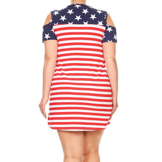 Dreamer P - Women Cold Shoulder Stars Stripes Holiday Patriotic Casual ...