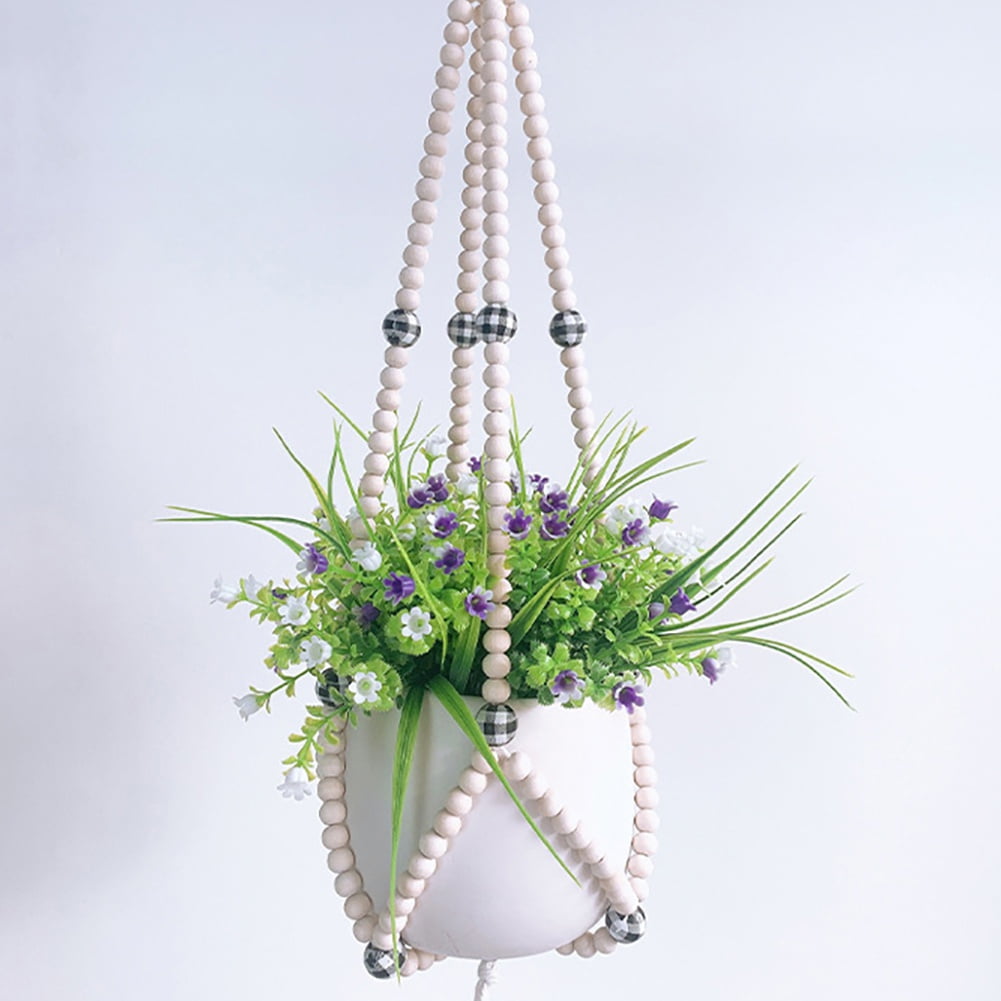 Wooden Bead Plant Holder,Wall Flower Pot Outdoor Planter Hanging ...