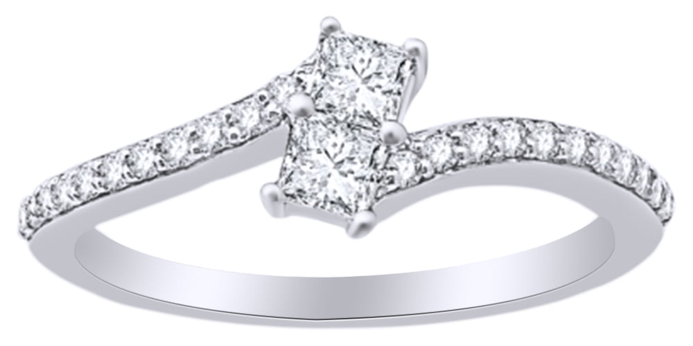 Two Stone Bypass Engagement & Wedding Ring 0.75 Cttw Princess Cut White ...