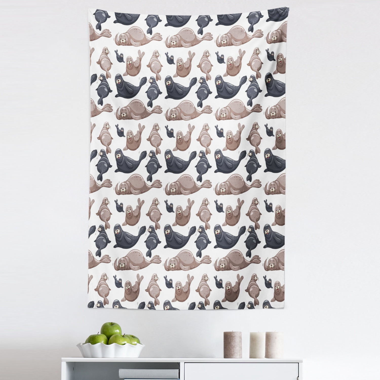 Exotic Tapestry, Seals Illustration Sea Lion Exotic Tropical Comic ...