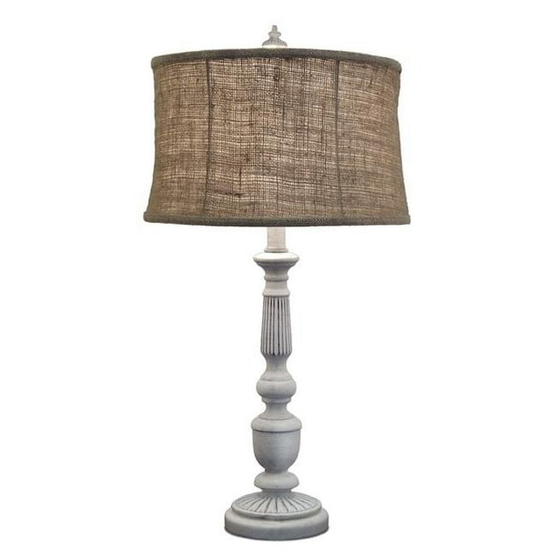29 in. Distressed White Table Lamp with Natural Burlap Shade - Walmart.com