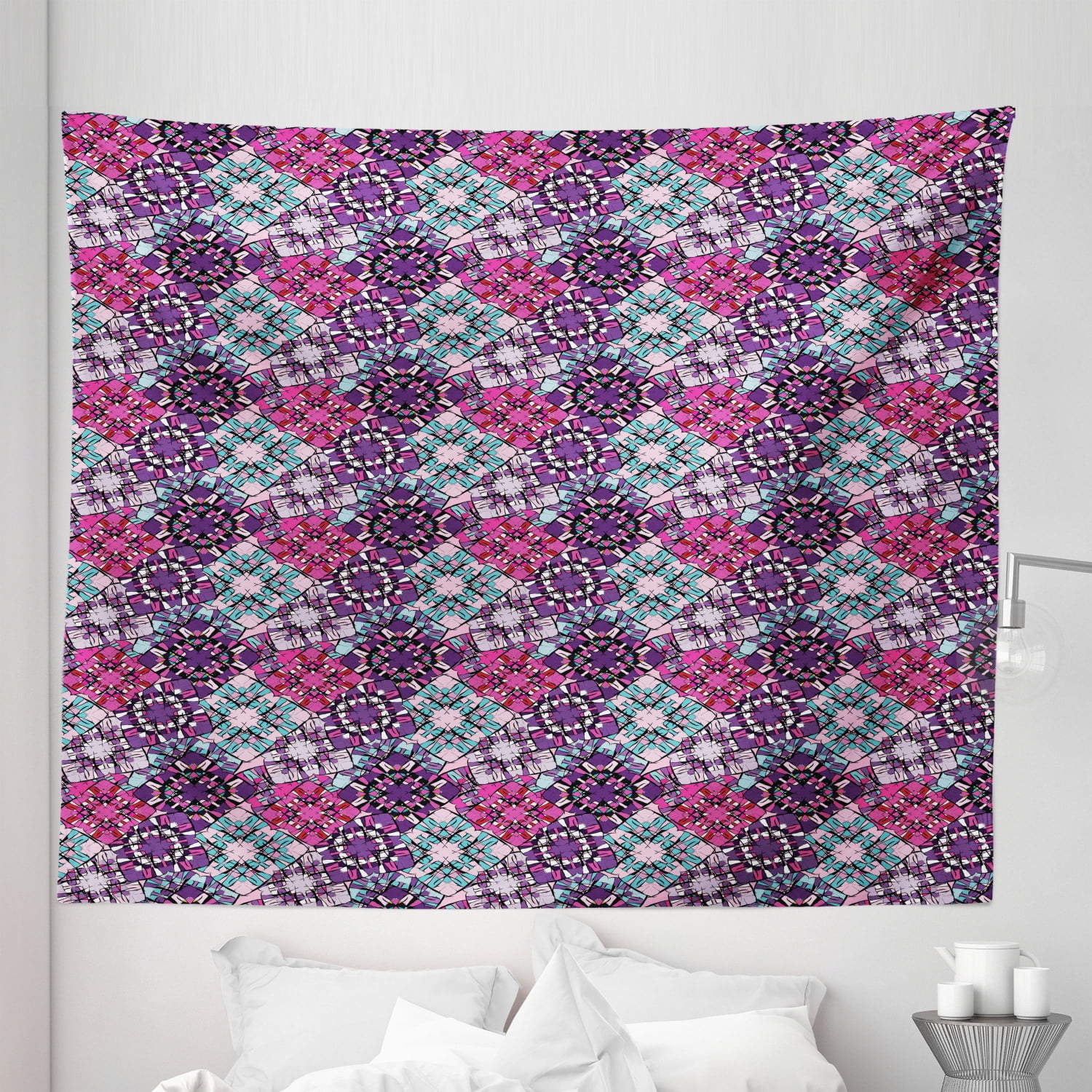 Psychedelic Tapestry, Funky Geometrical Squares with Grunge Look Modern ...