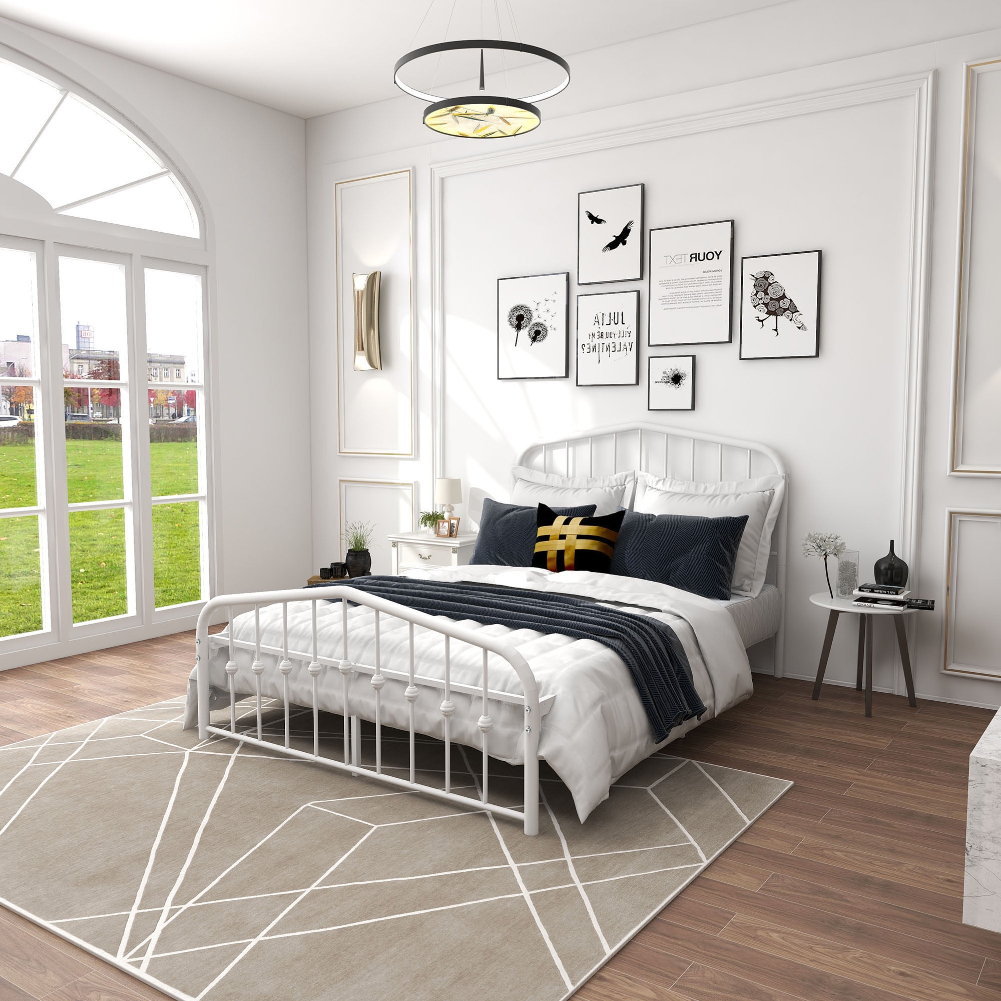 EvinTer Full Size Modern Design Platform Metal Bed Frame, White ...