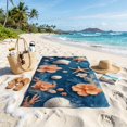 Beach towel boho a blue background with shells and flowers on it towel ...
