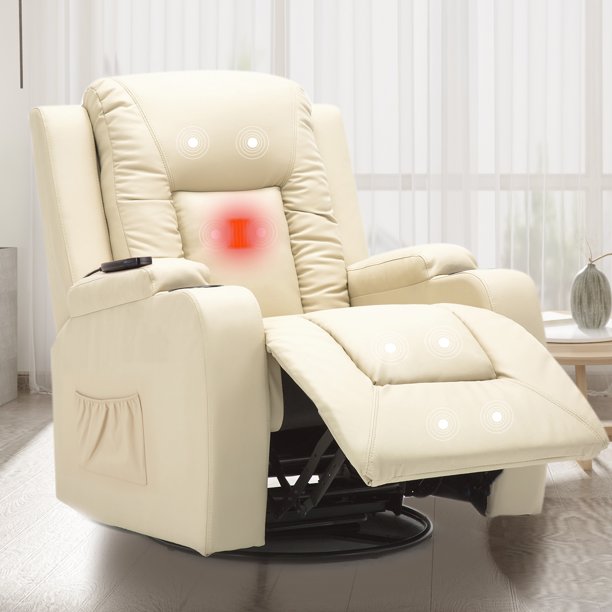 COMHOMA Recliner Chair PU Leather Rocking Sofa with Heated Massage ...