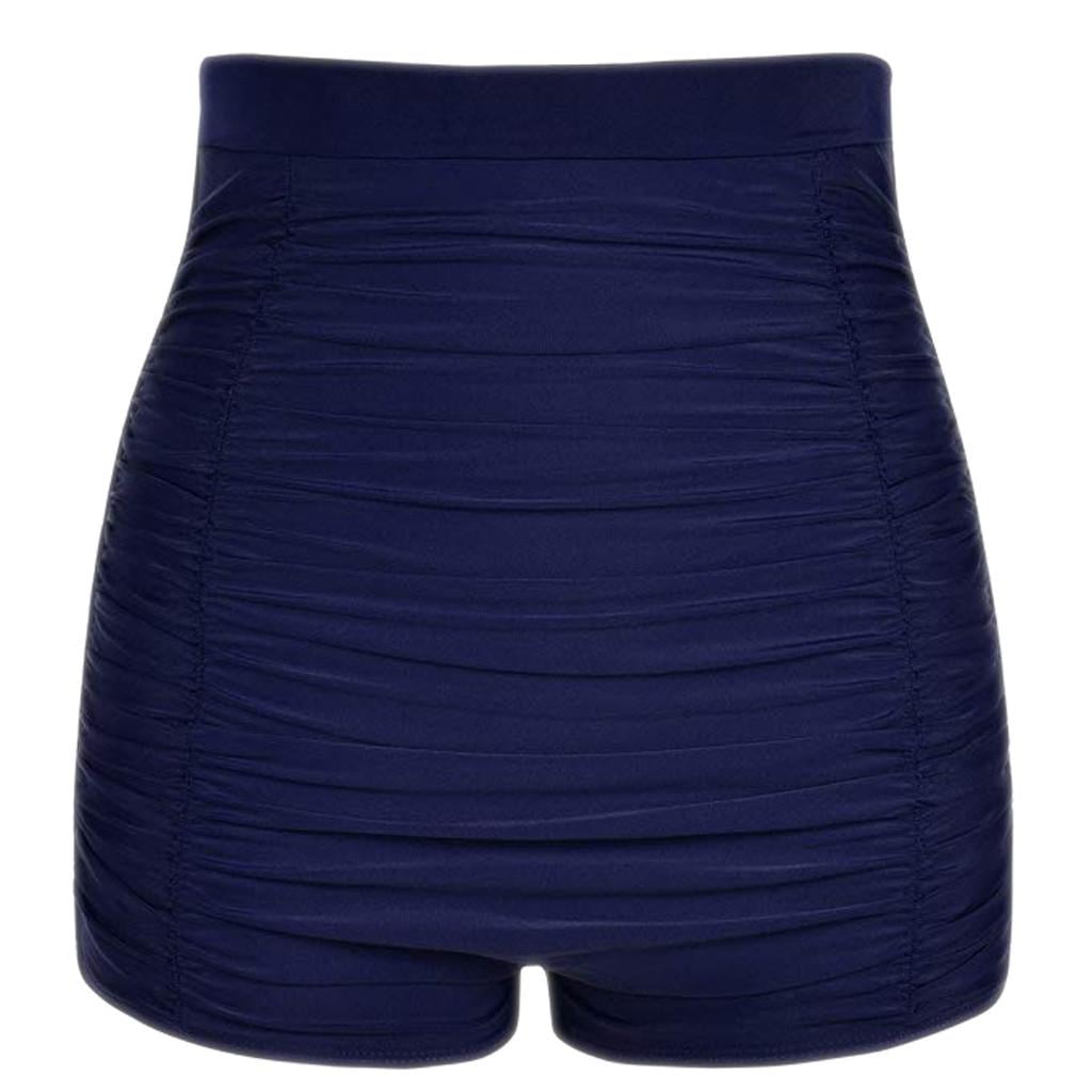 Danhjin Womens Super High Waist Swim Shorts Shirred Tummy Control