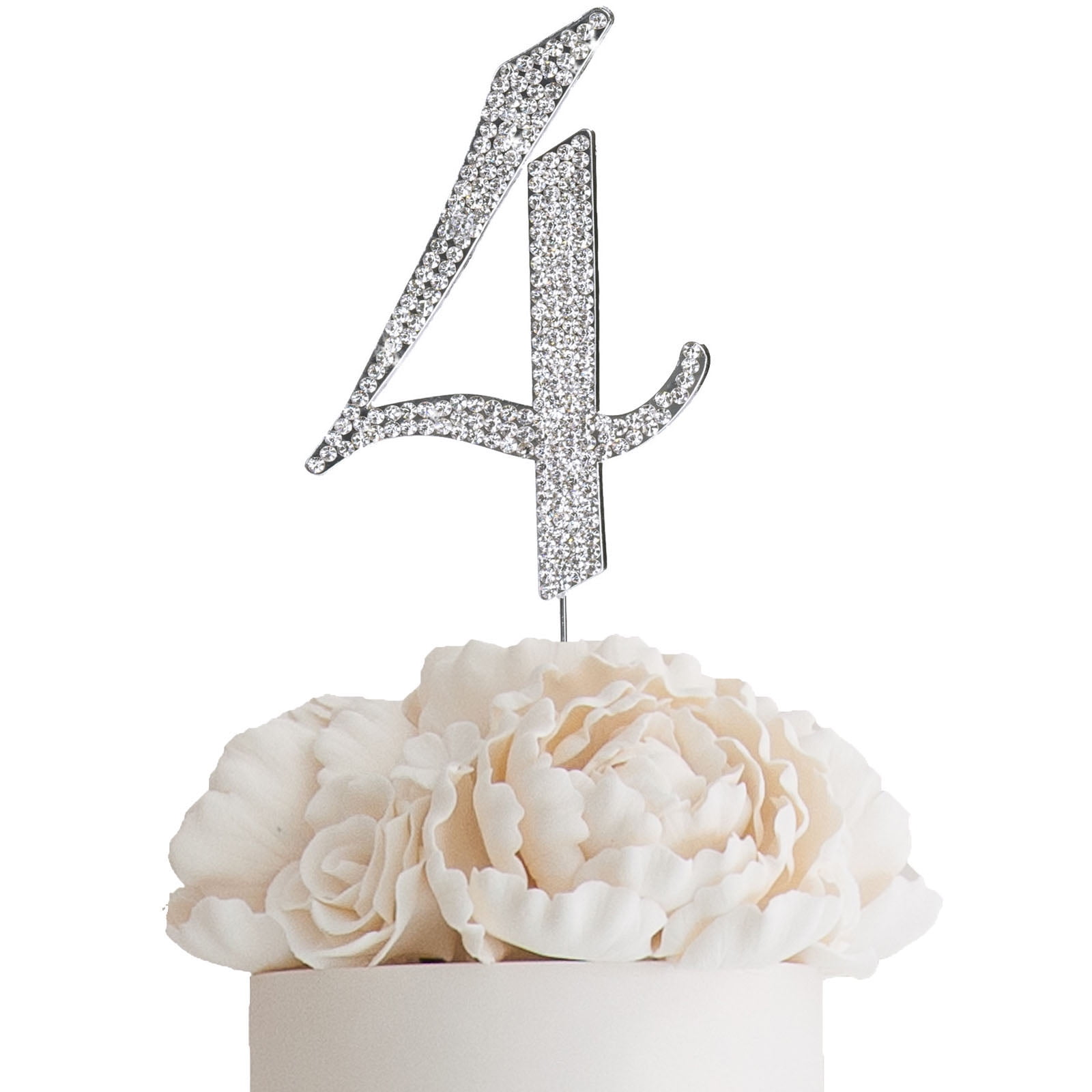 BalsaCircle Number 4 Cake Topper 4.5" Silver Rhinestone Personalized ...