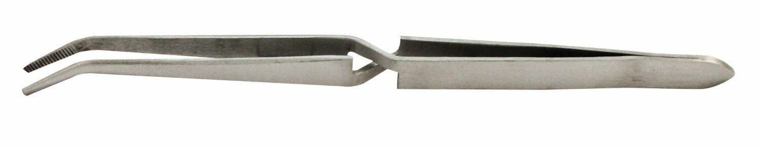 6.5" Cross Locking Tweezers Reverse Action Curved Tip Stainless Steel ...