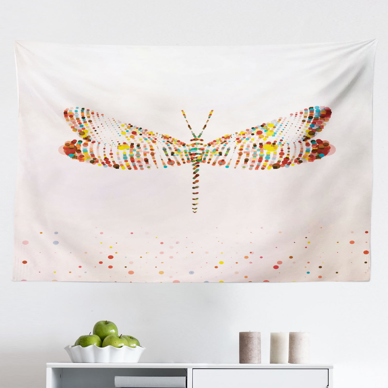 Dragonfly Tapestry, Beetle Dragonfly Bird Shapes Over Geometrical ...
