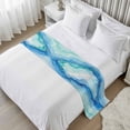 Blue Marble Bed Runner Cal King Size Modern Abstract Art Watercolor ...
