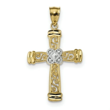 Finest Gold 14K Yellow Gold Diamond-Cut Filigree Cross Pendant ...