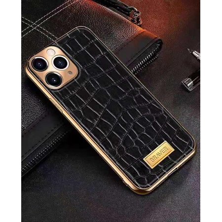 iPhone 12 Shell Genuine Leather Crocodile Pattern Gold Plated High ...