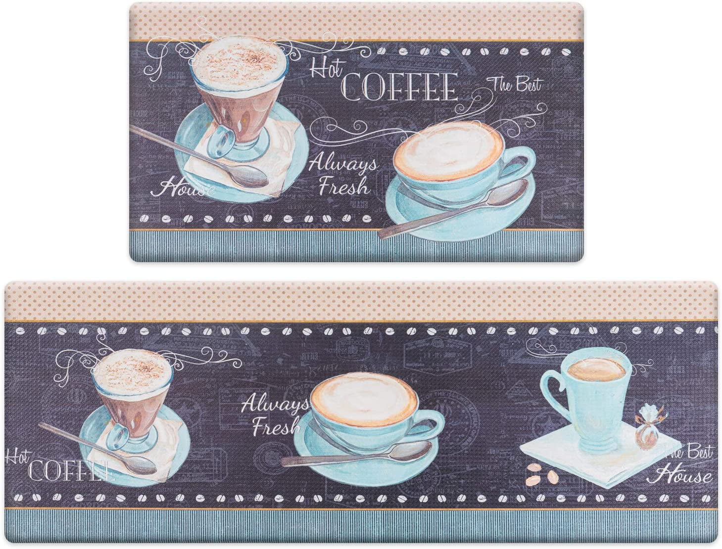 Coffee Theme Kitchen Rug Set 2 Piece, Cushioned Anti-Fatigue Kitchen ...