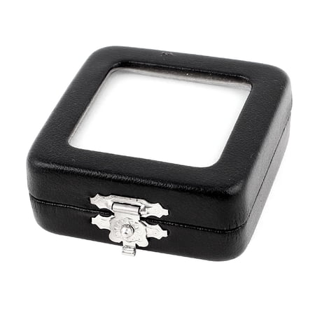 Black Faux Leather Square Shape Jewelry Holder Case Storage Box ...