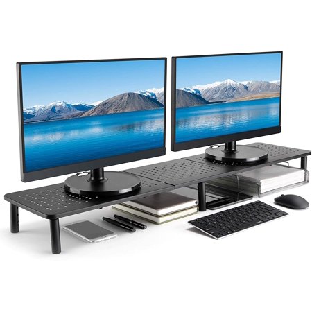 Large Dual Monitor Stand Riser, Adjustable Legs, 39" x 9.25" x 5.5" Max ...