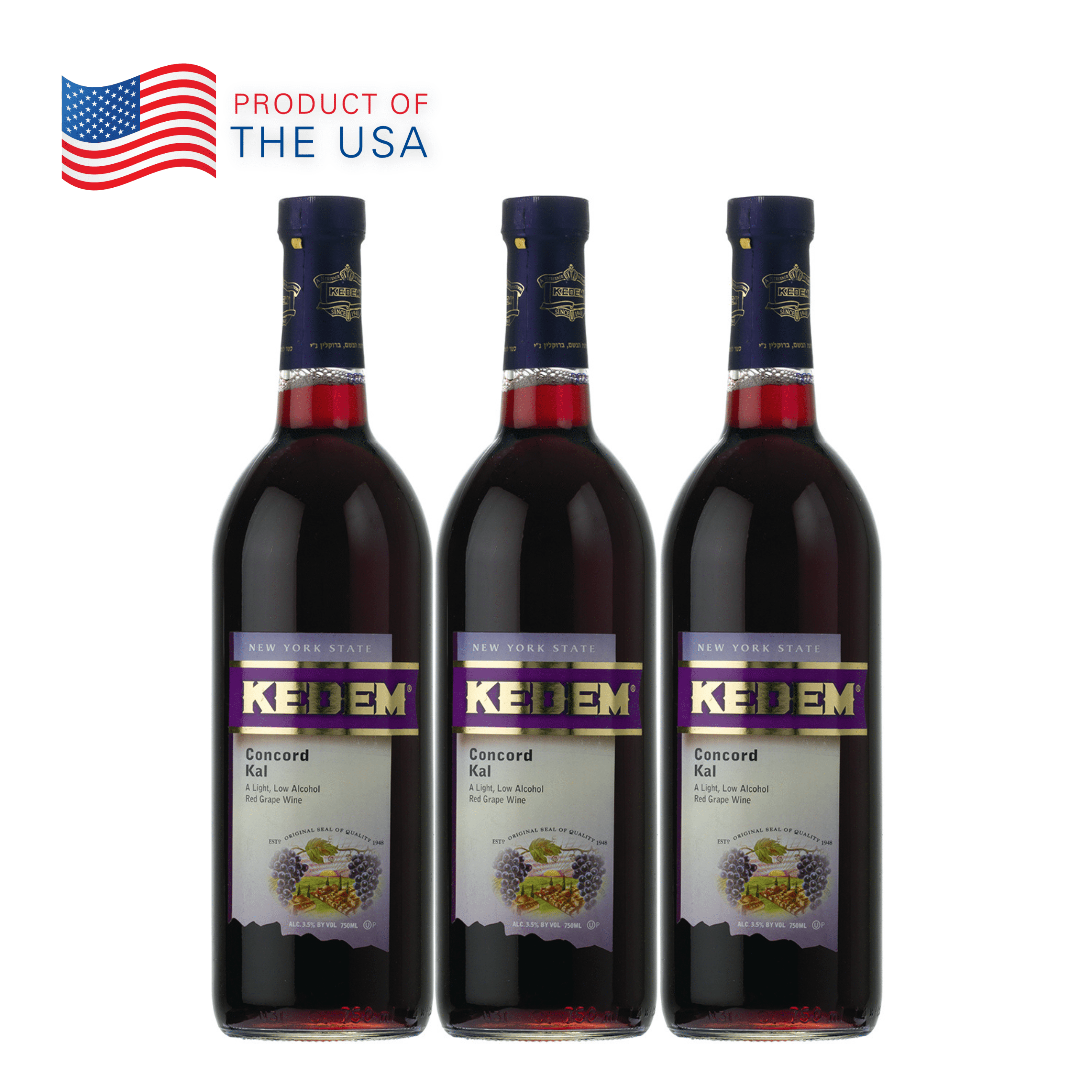 Kit de 3 - Vino Tinto Dulce Tradicional Concord Kal 3.5% Kosher Kedem EXTRA KOSHER KEDEM Kedem ...