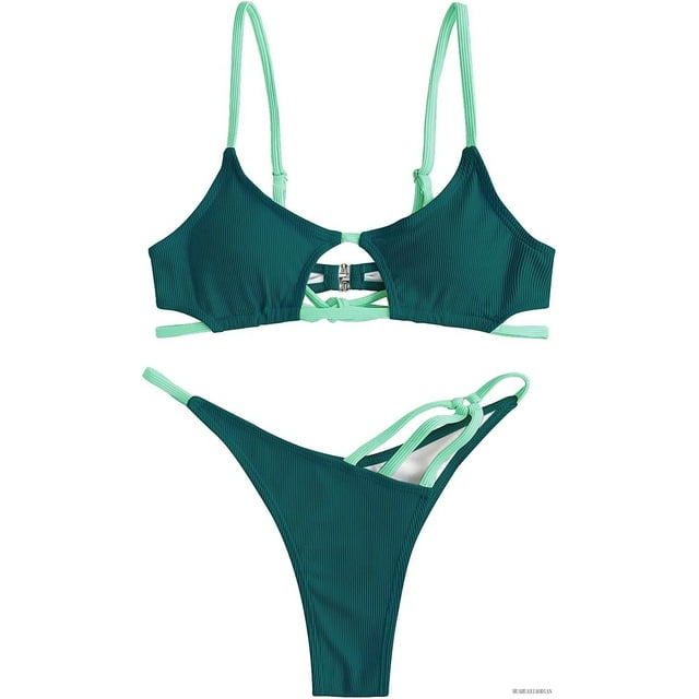 ZAFUL Women's Sexy Cutout Bikini Thong Bikini Set String Two Piece ...
