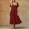 Avirosel Women's Casual Solid Color V-Neck Flowy Short Sleeve A-Line ...