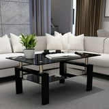 Holaki 2-Layer Glass Coffee Table for Living Room, Black Tempered Glass ...