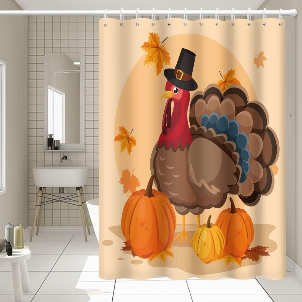 JOOCAR Thanksgiving Turkey Bathroom Shower Curtain Fall Harvest Pumpkin ...