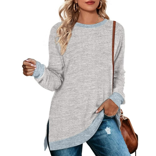 Fantaslook Sweatshirt for Women Long Sleeve Tunic Tops Color Block ...