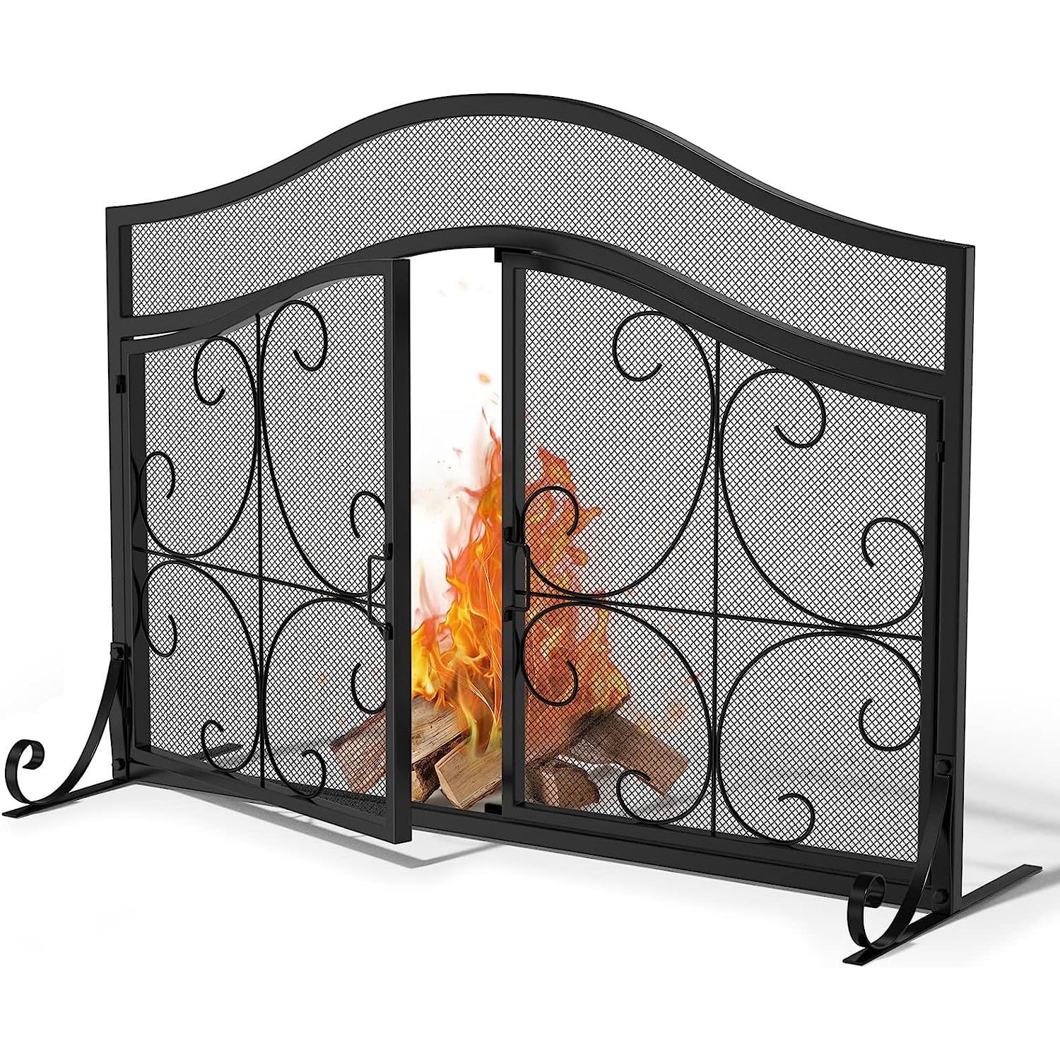Fireplace Screen with Doors, 43 x 33 Inch Fire Screens for Fireplace ...