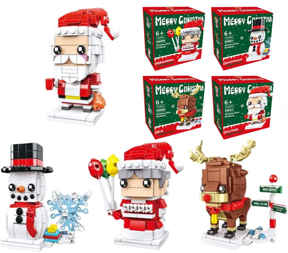 Christmas Building Blocks Sets, 4Pcs Brickheadz Kit, Santa/Reindeer ...