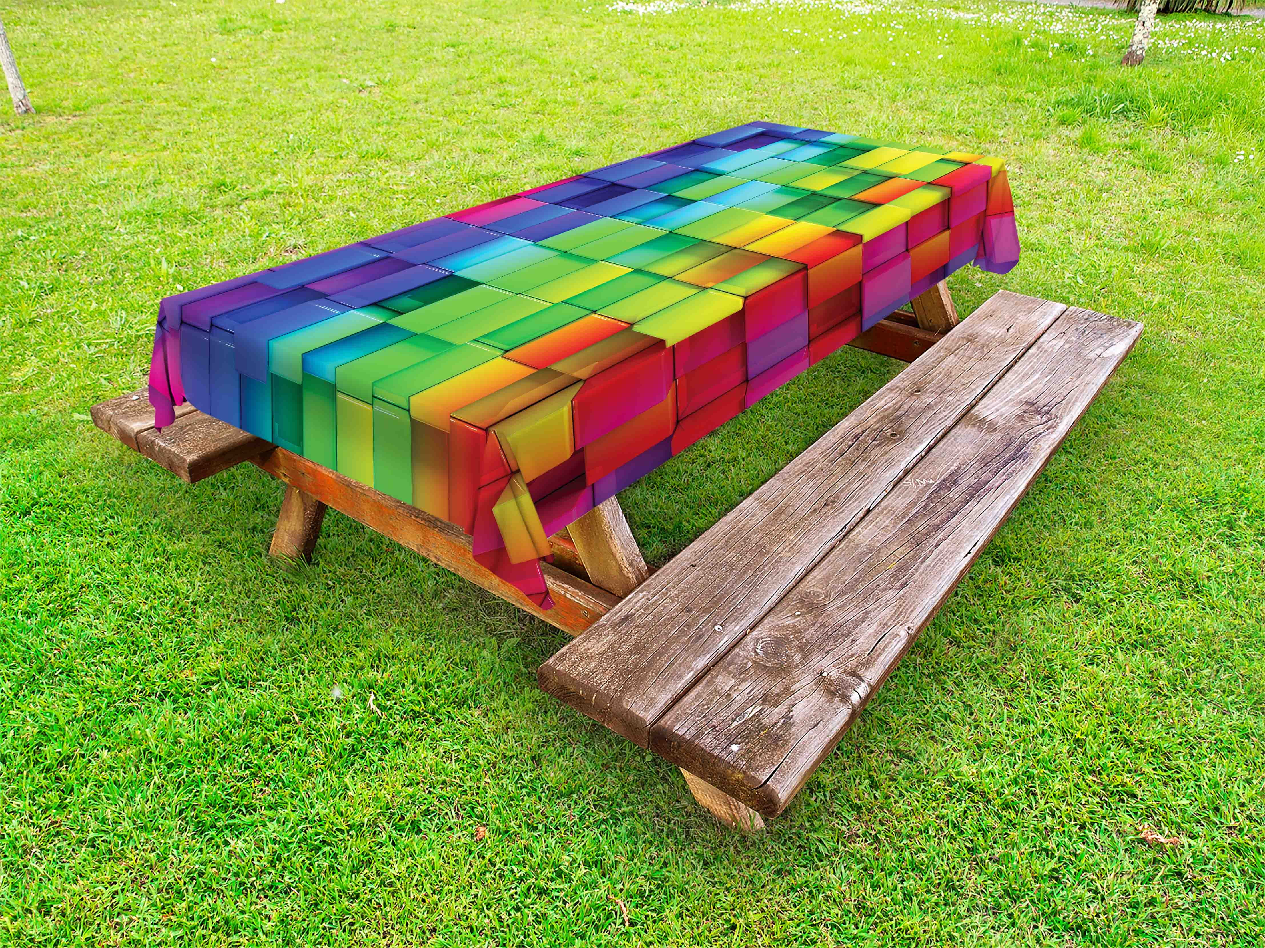 Colorful Outdoor Tablecloth, Rainbow Colored Contour Display Futuristic ...