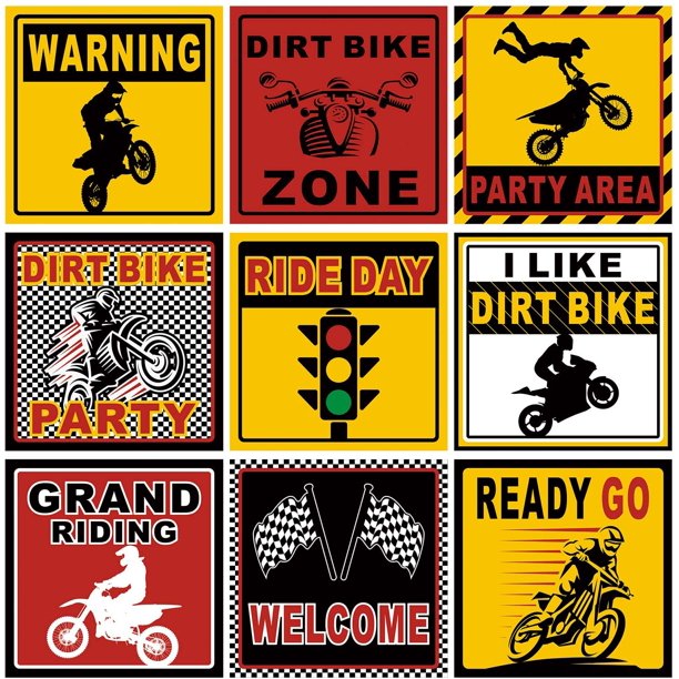18 Pieces Dirt Bike Party Sign Laminated Riding Cutouts Signs ...